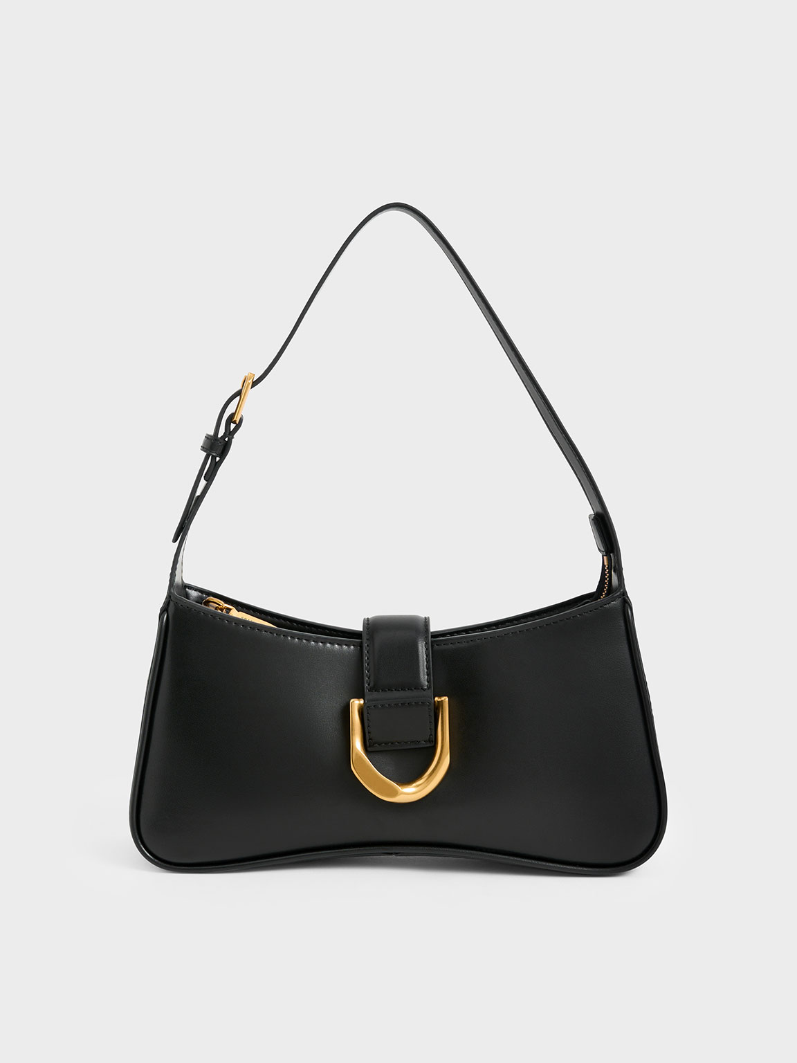 Black Gabine Curved Shoulder Bag - CHARLES & KEITH NL