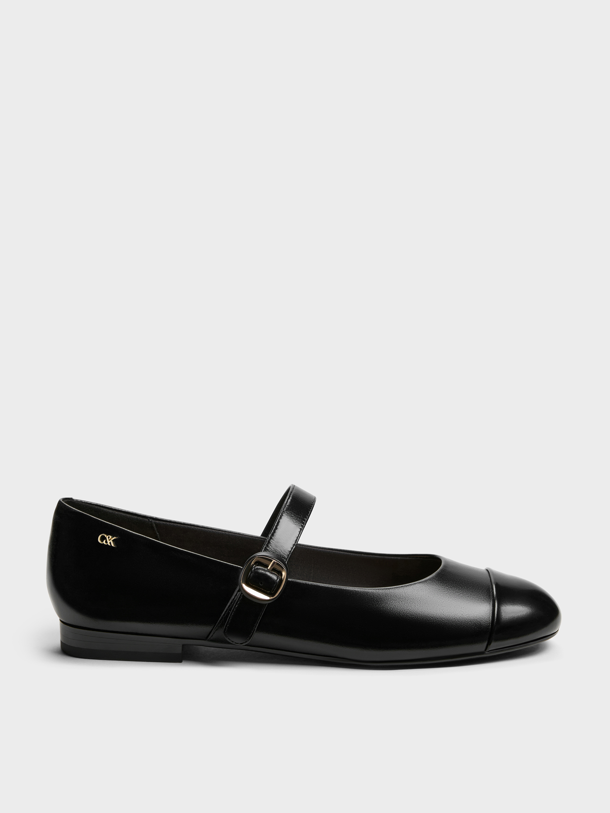 Black Leather Cap-Toe Mary Janes - Black - Shoes - CHARLES & KEITH PT