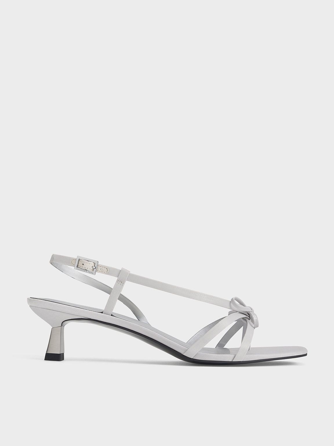 Silver Bow Strappy Heeled Thong Sandals - CHARLES & KEITH DE
