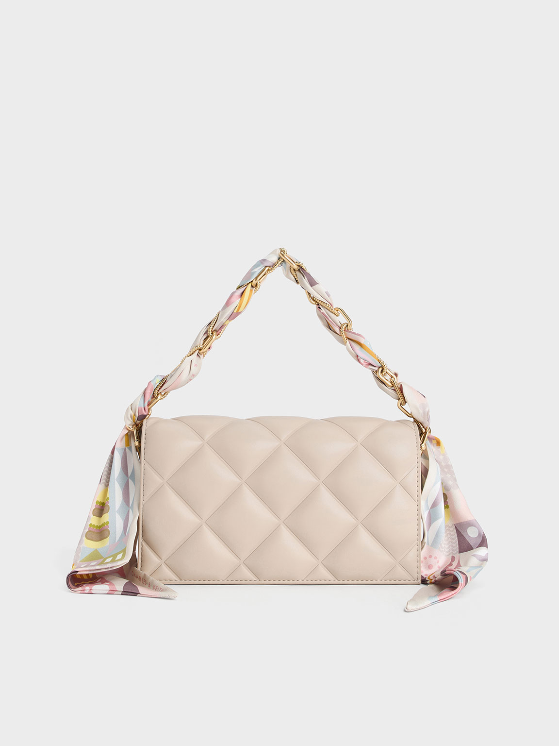 Clutch acolchado Alcott de asa con pañuelo - Avena - CHARLES & KEITH EU