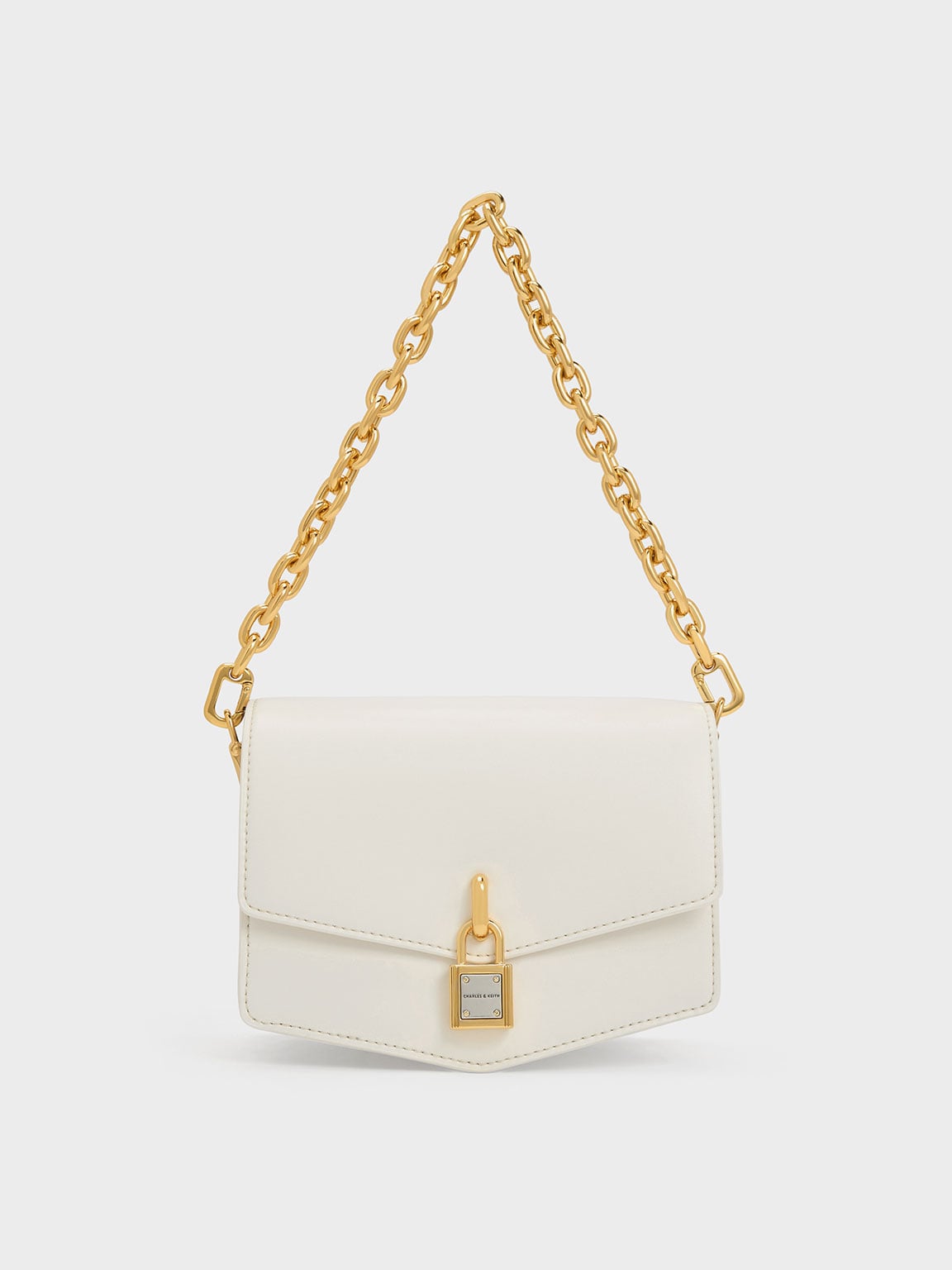 White Lock-Motif Geometric Crossbody Bag - CHARLES & KEITH PT