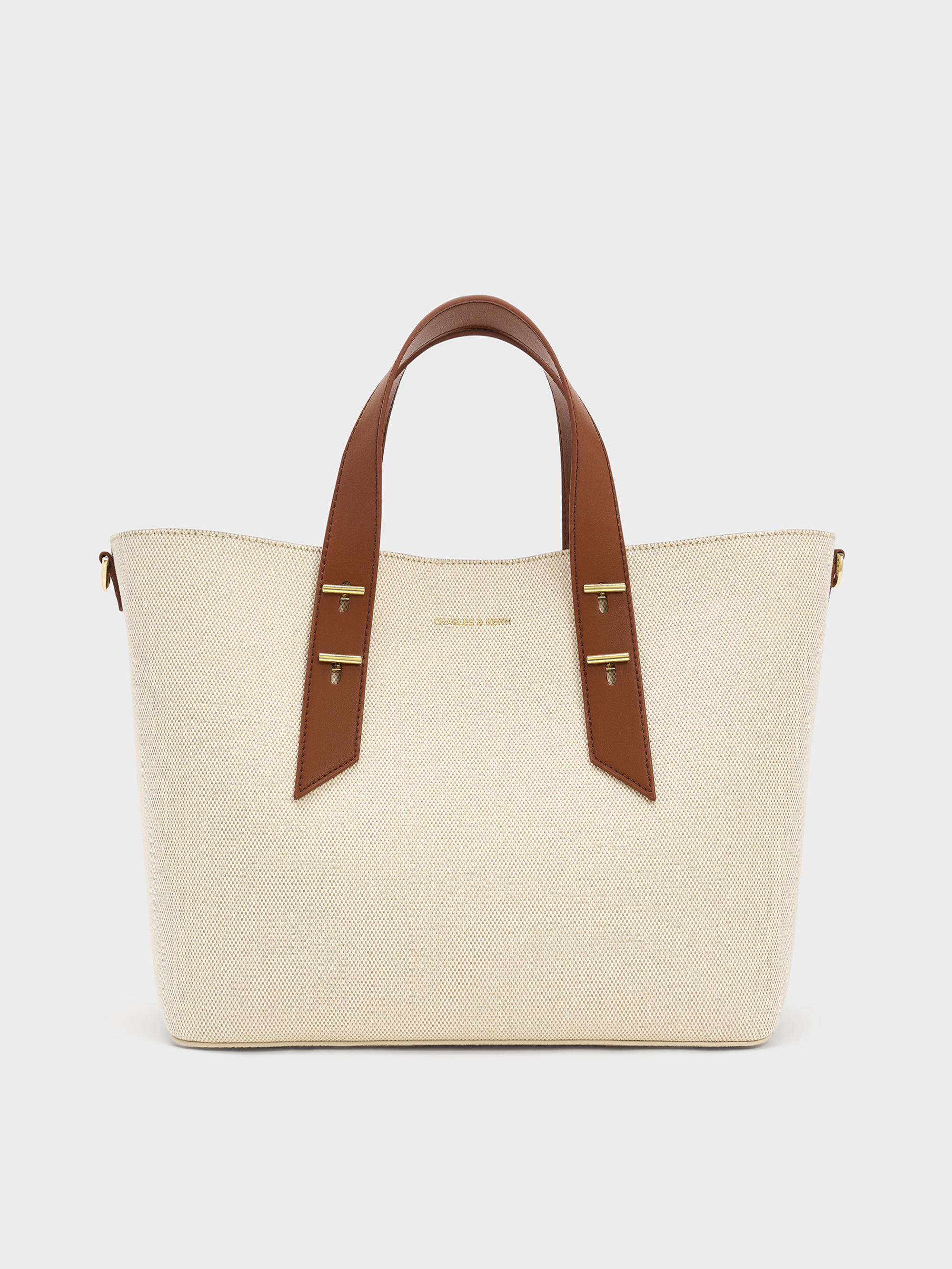 Chocolate Canvas Metallic-Accent Double Handle Bag - CHARLES & KEITH NO