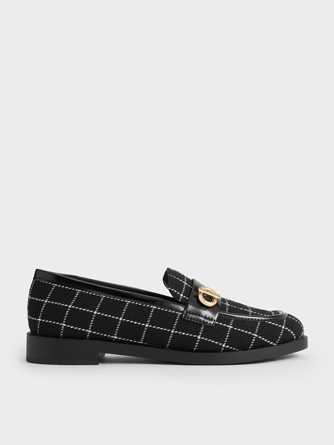 Mocassins en tweed à détail métallique noir texturé - Noir Texturé ...