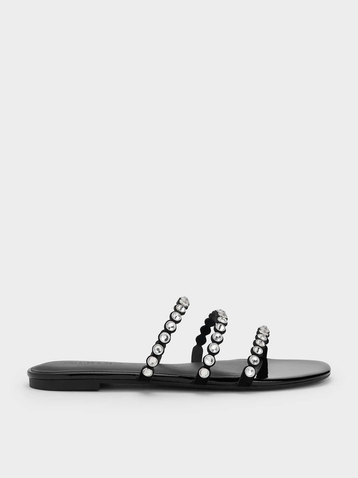 Sandales à triple bride avec ornement strass noir texturé - Noir ...