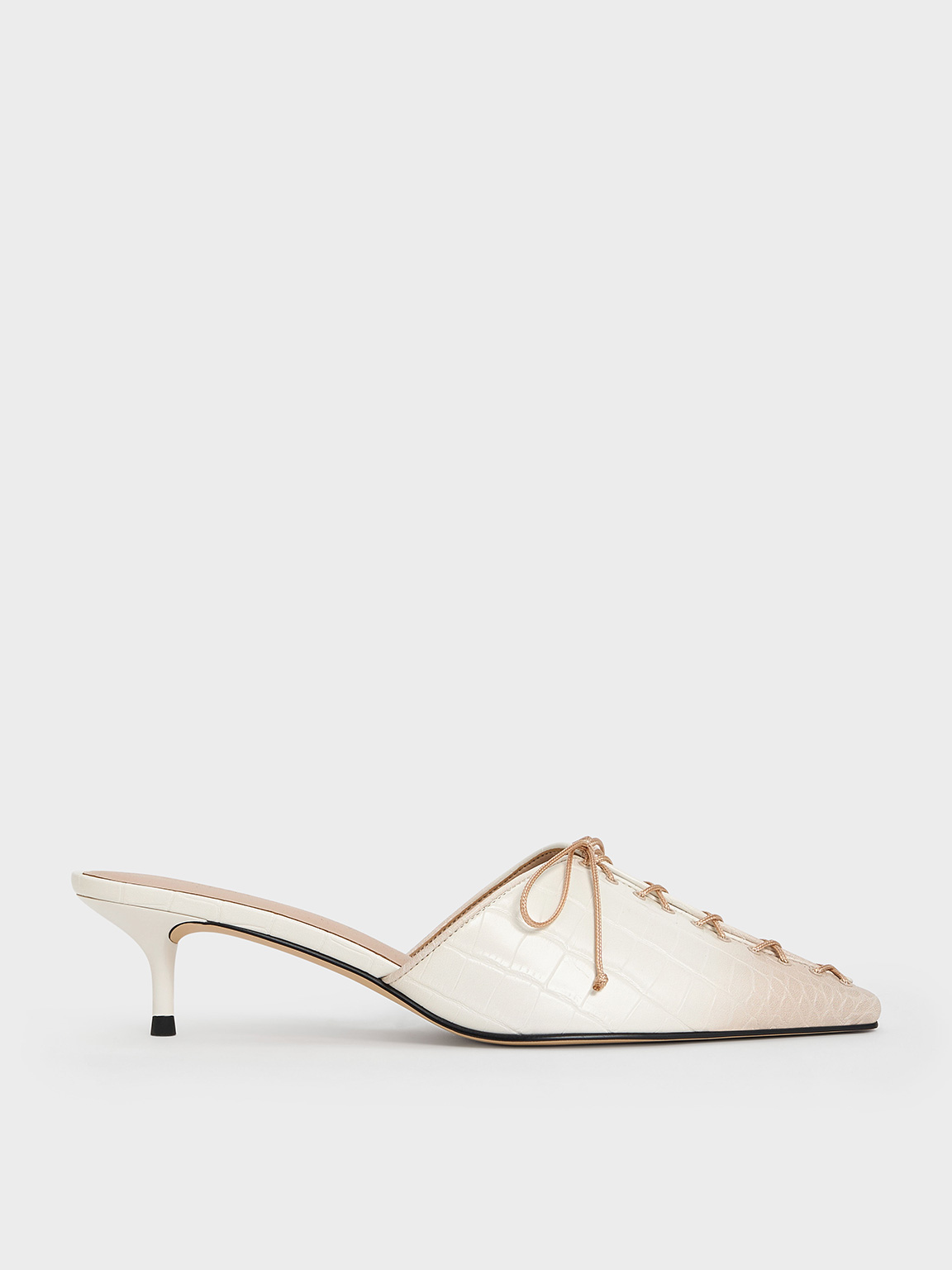 Animal Print Natural Croc-Effect Lace-Up Pointed-Toe Kitten-Heel Mules ...