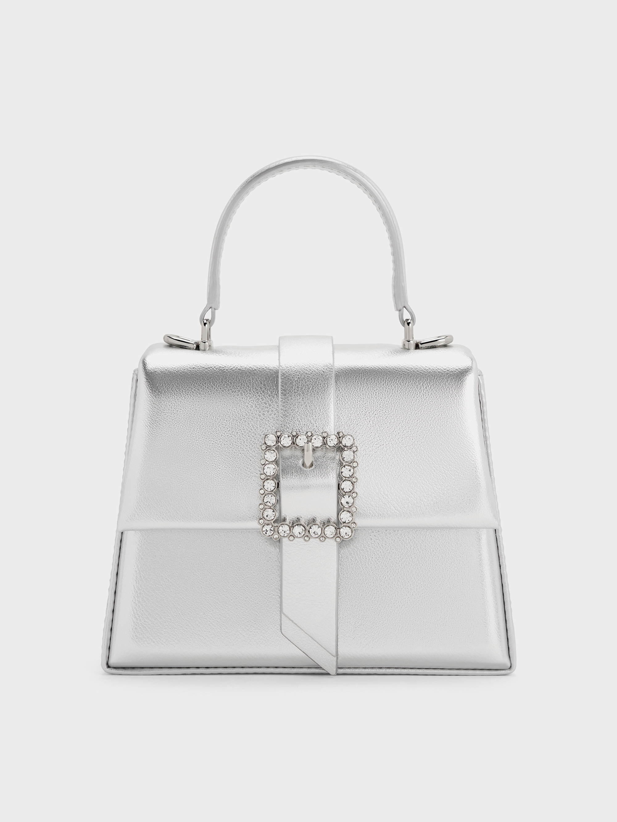 Sac à main métallisé à boucle ornée de strass argent - CHARLES & KEITH FR
