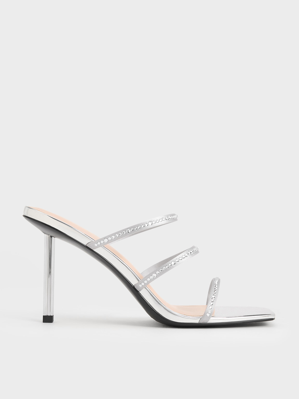 Silver Recycled Polyester Crystal-Embellished Strappy Mules - CHARLES ...