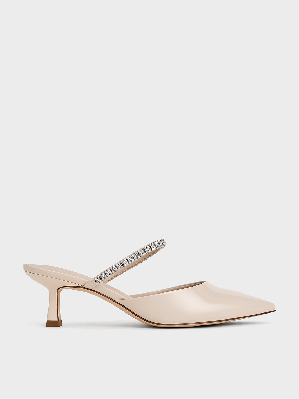 Cream Ambrosia Gem-Embellished Pointed-Toe Mules - CHARLES & KEITH DK