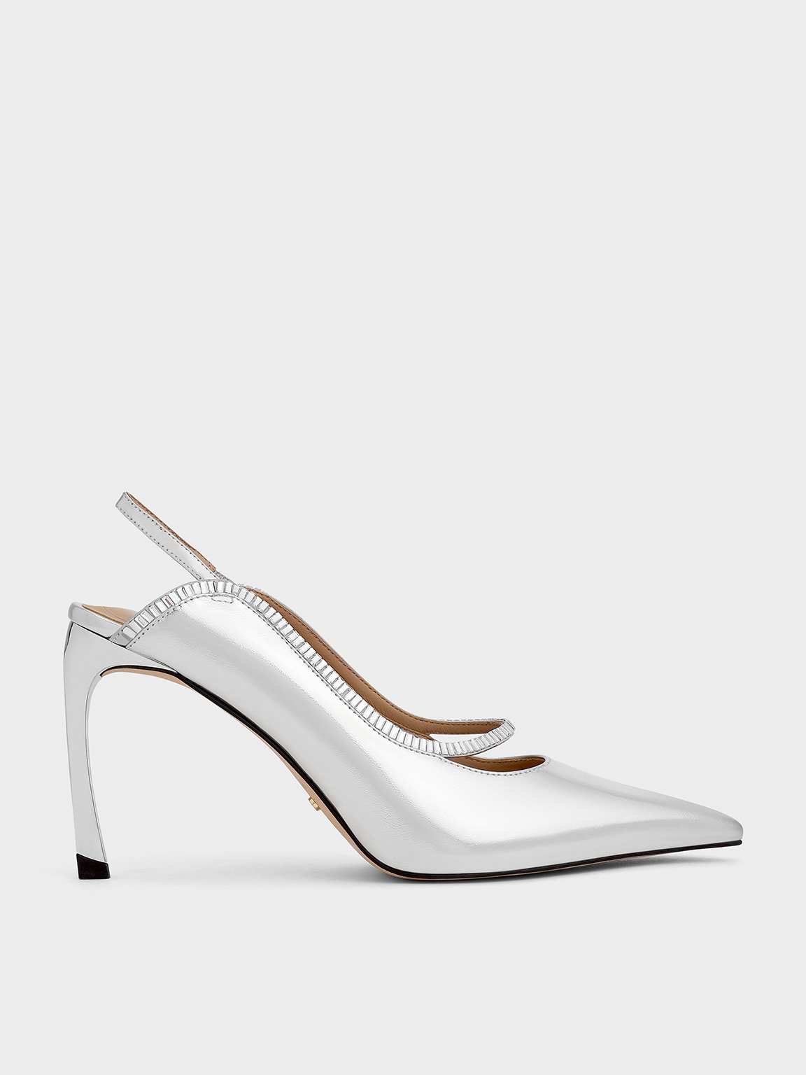 Silver Leather & Satin Crystal-Embellished Pointed-Toe Slingback Pumps ...