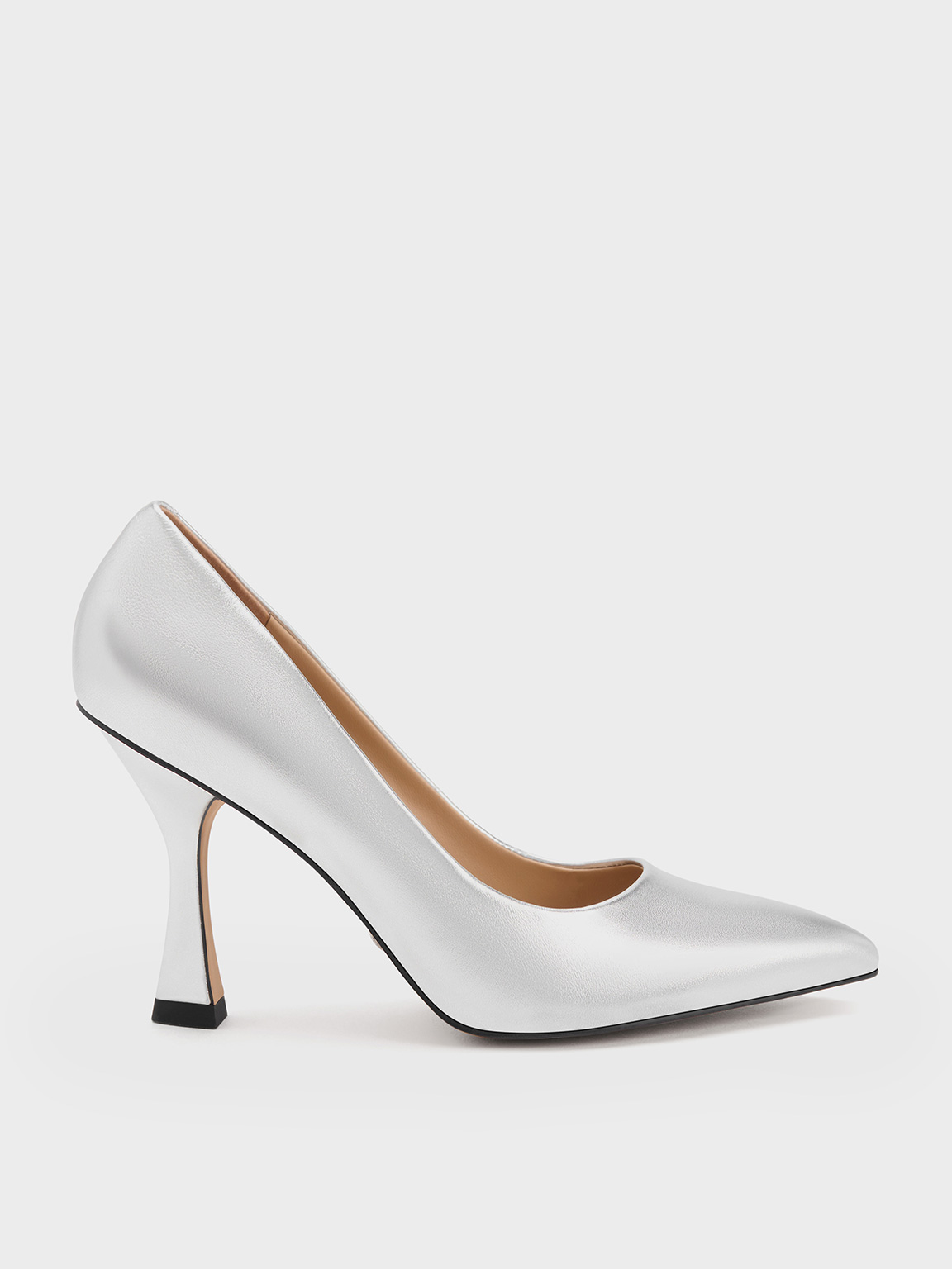 Metallische Pumps aus Leder mit ausgestelltem Absatz Silber - CHARLES ...