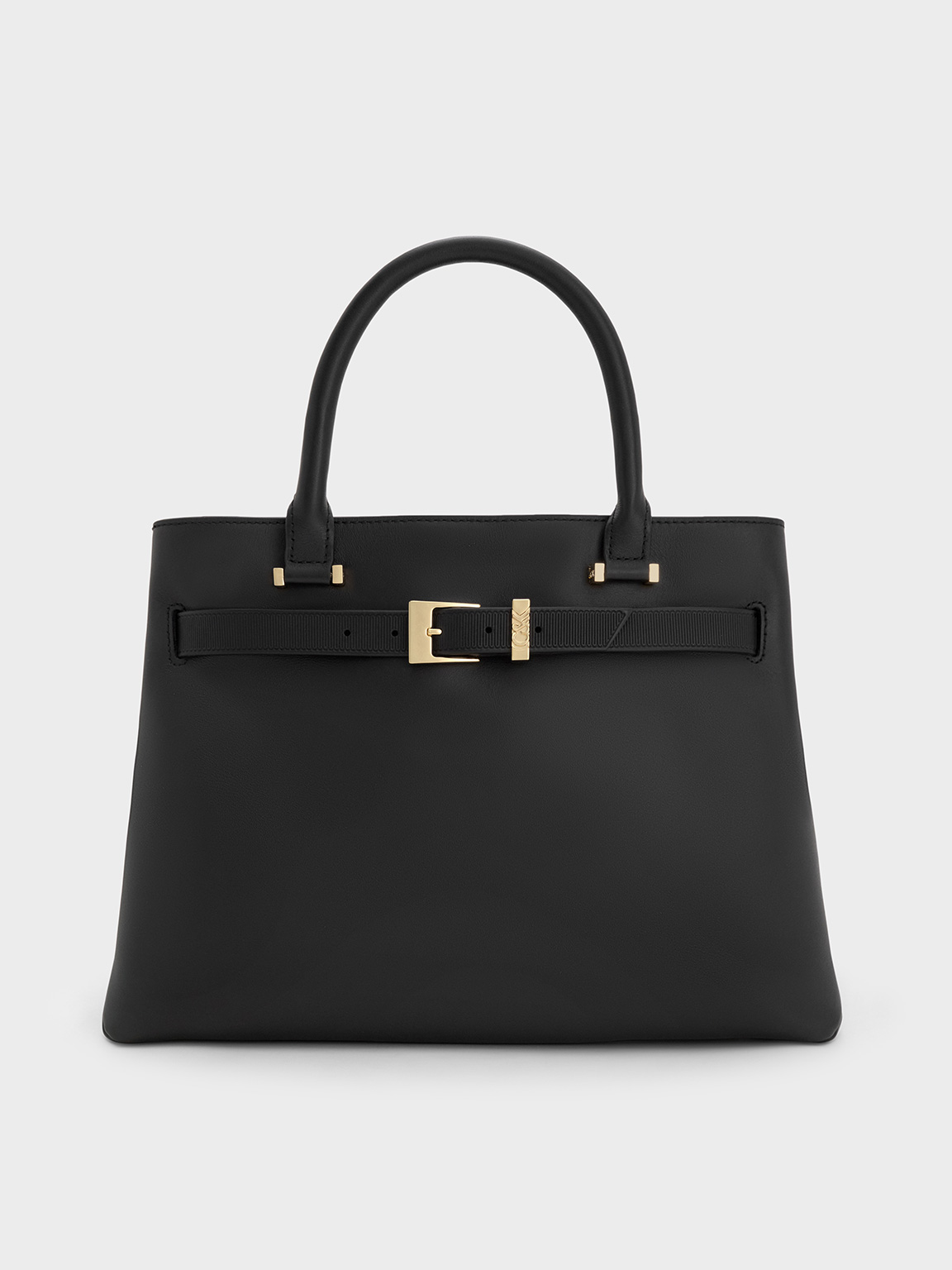 Black Voyager Leather Belted Trapeze Tote Bag - CHARLES & KEITH NL