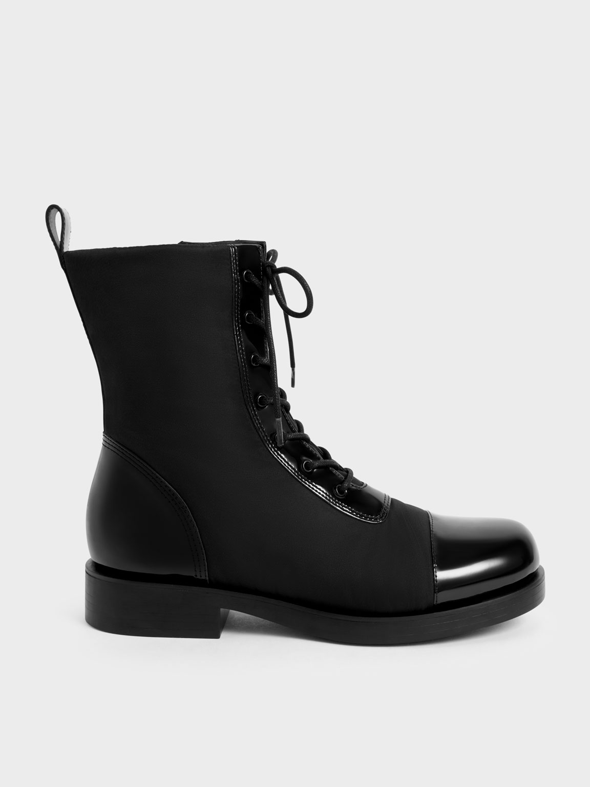 Black Nylon & Patent Combat Boots - CHARLES & KEITH DE