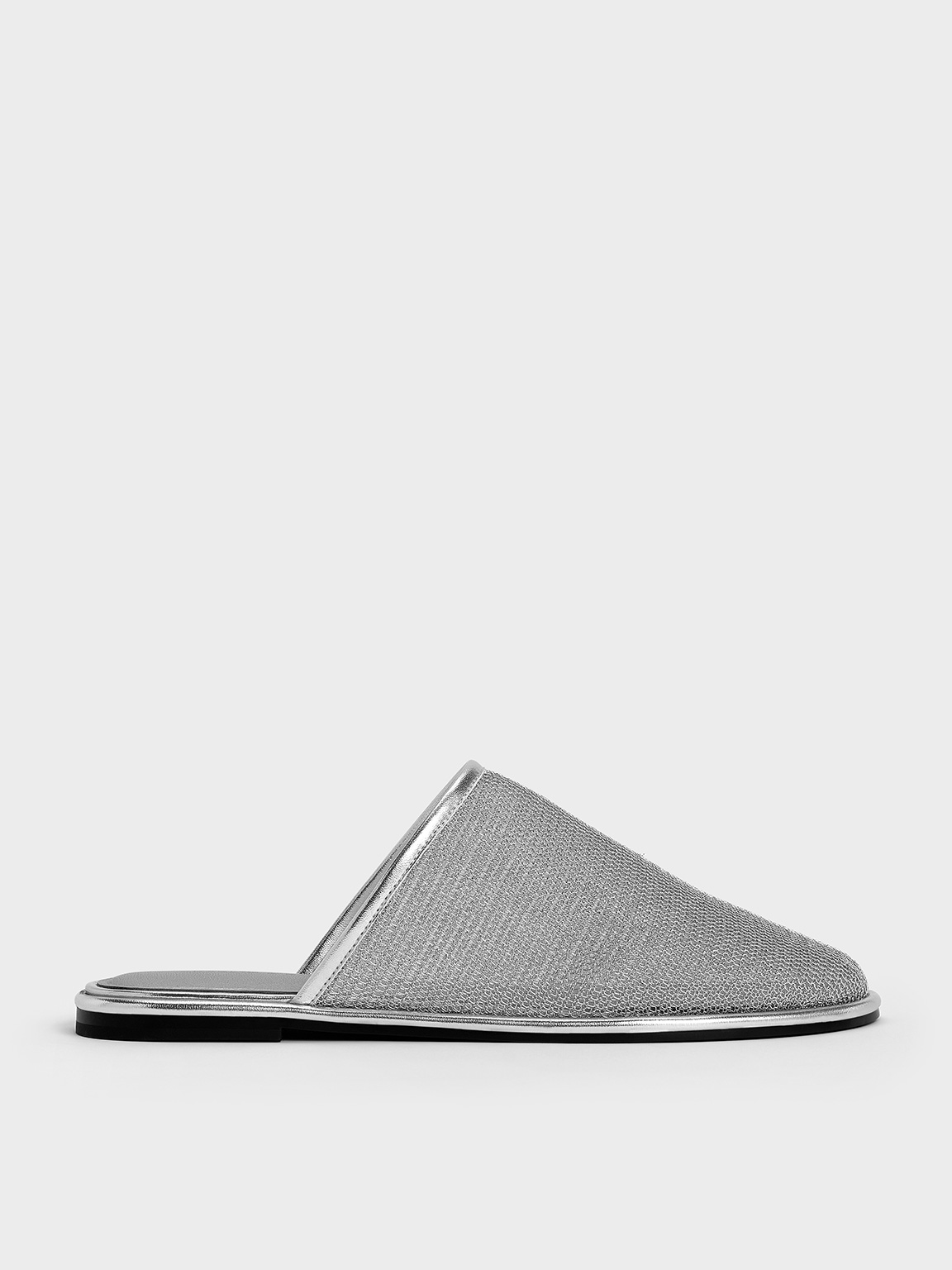 Silver Mesh High-Vamp Flat Mules - CHARLES & KEITH DE