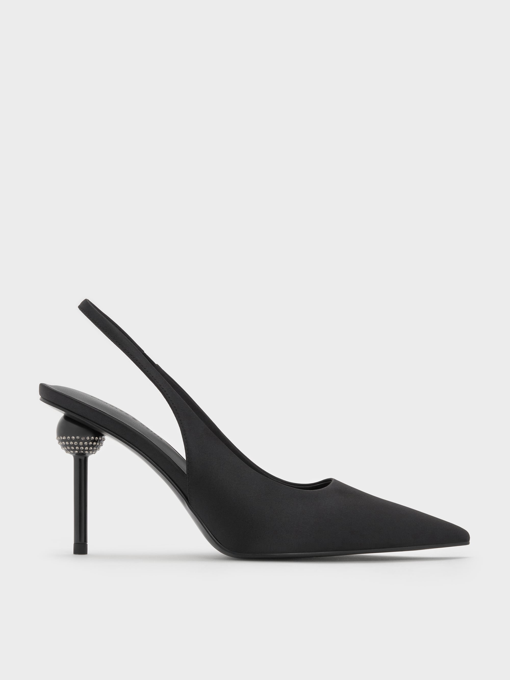Escarpins pointus en satin à bride arrière et à talon rond ornés de ...