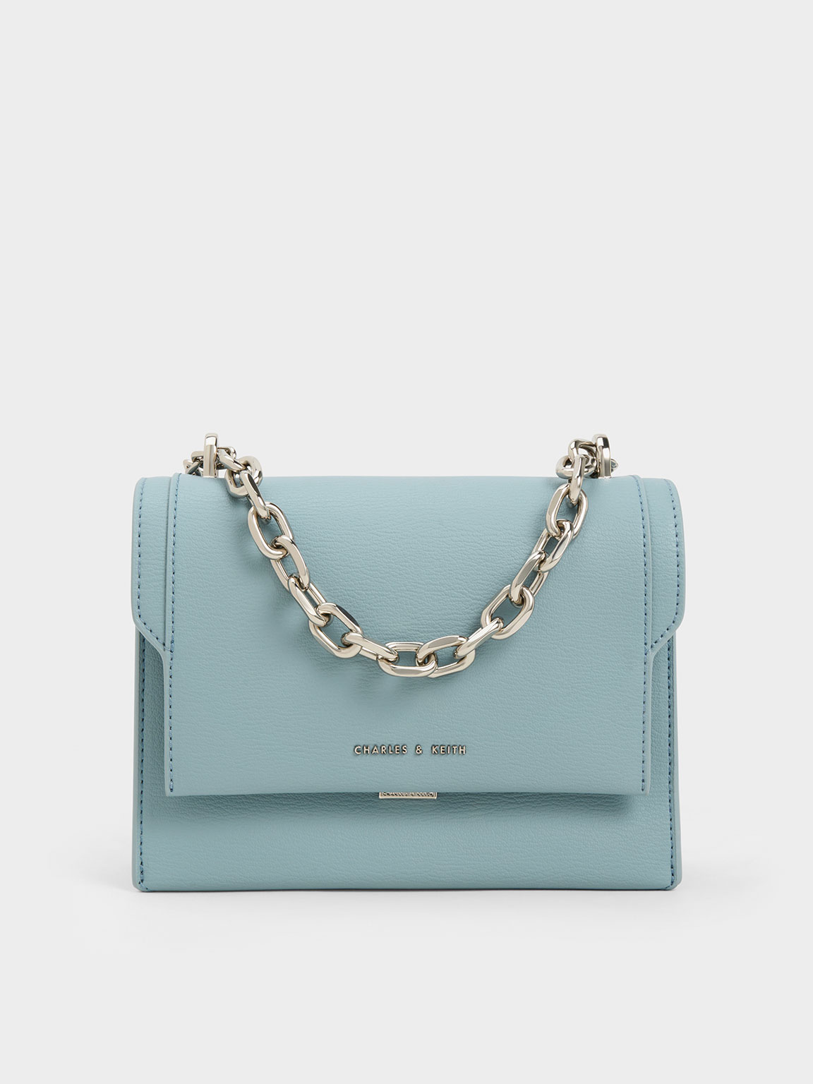 Slate Blue Front Flap Chain Handle Crossbody Bag - CHARLES & KEITH DK