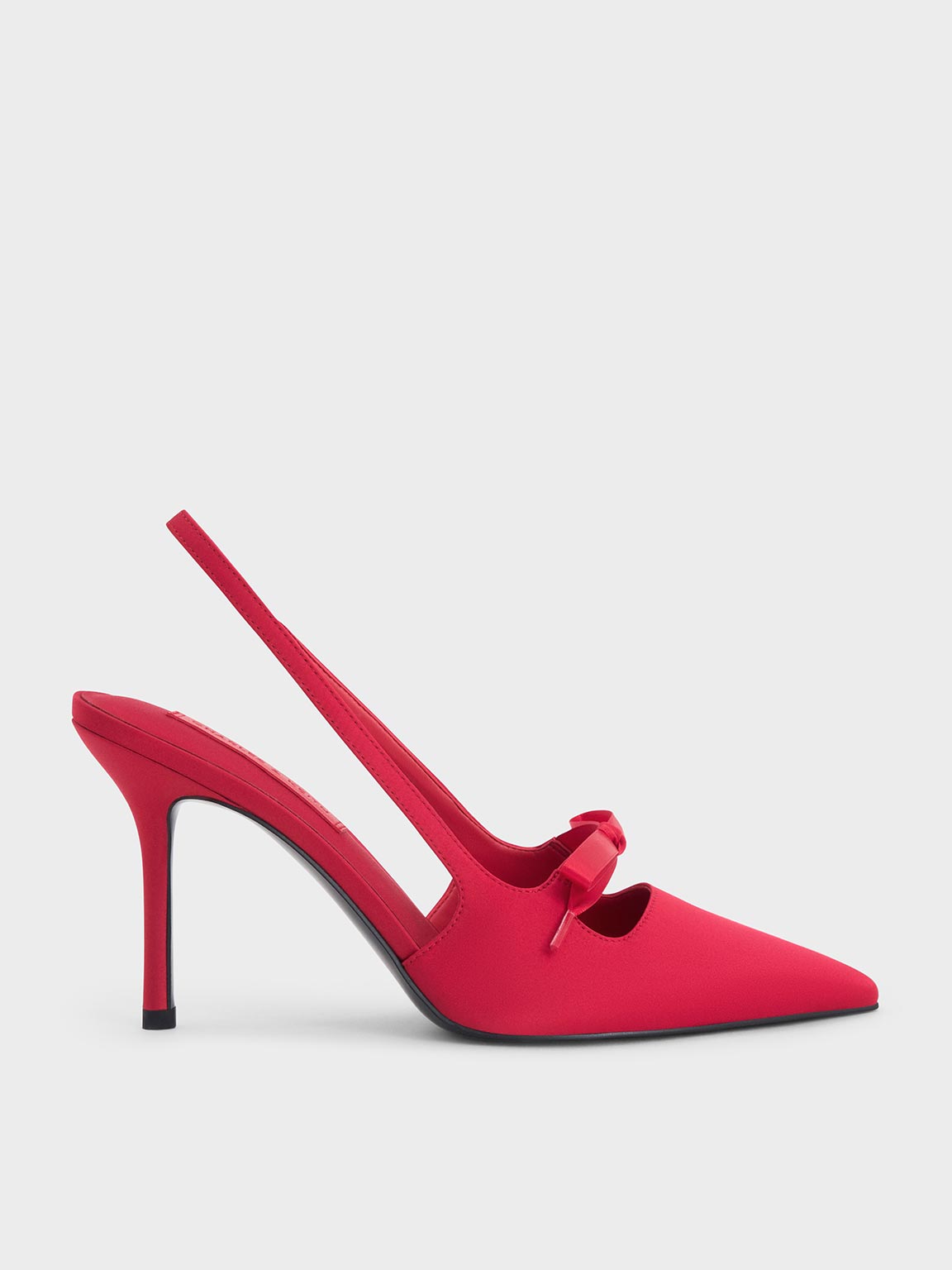 Red Satin Bow Pointed-Toe Slingback Pumps - CHARLES & KEITH CH