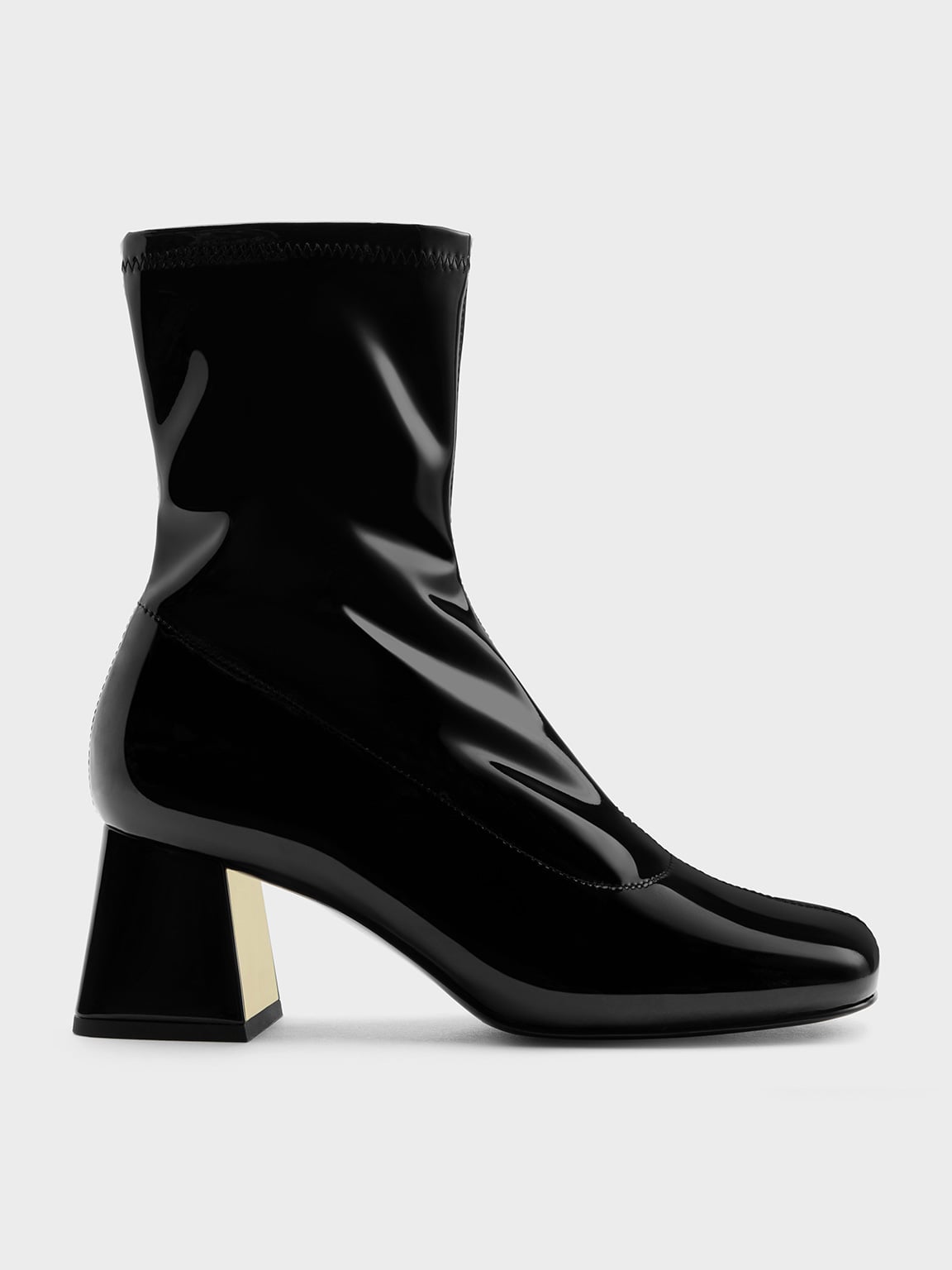 Jully Metallische Lack-Stiefeletten mit Trapezabsatz Schwarz Lack ...