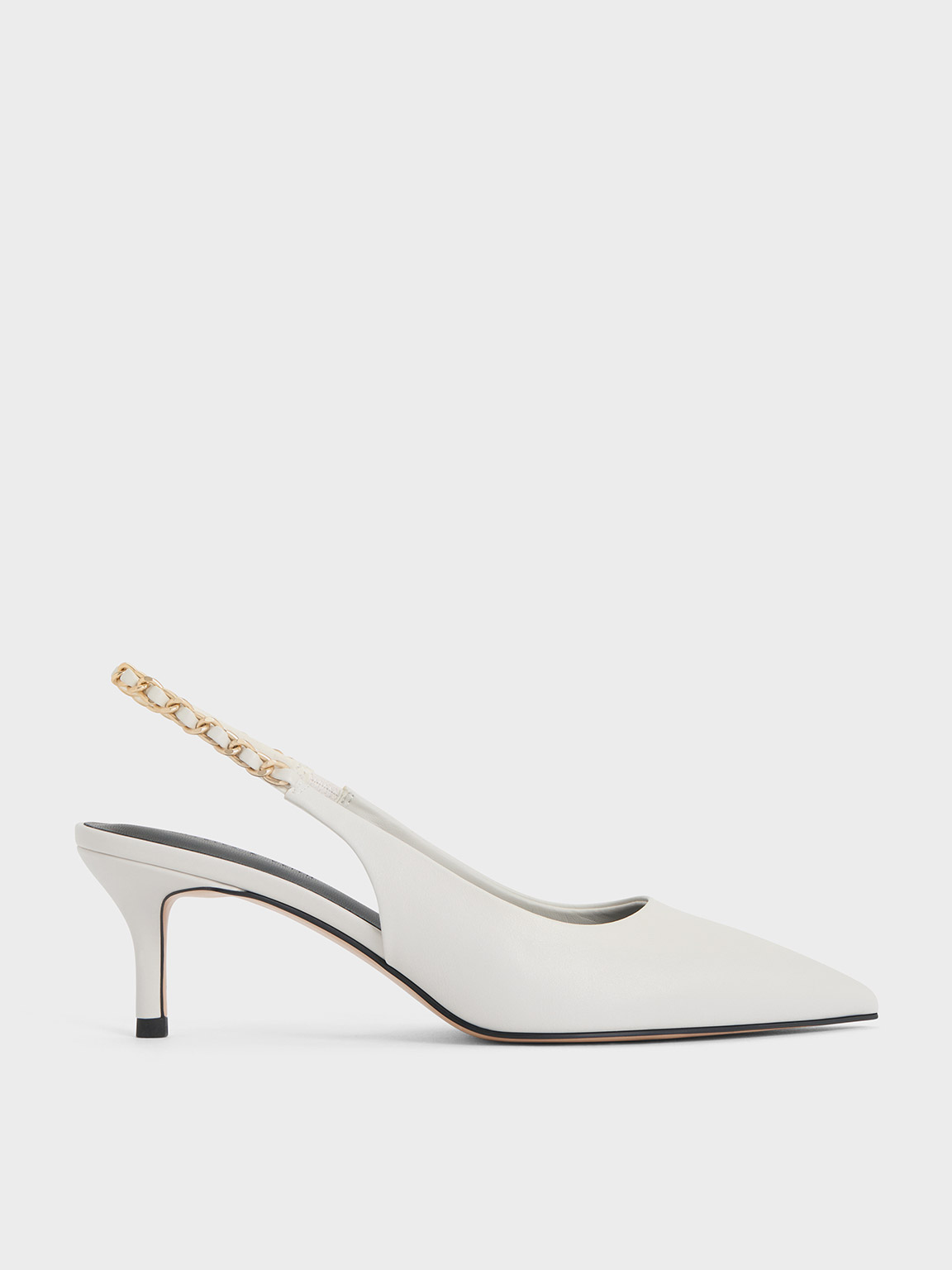 White Braided-Chain Slingback Pumps - CHARLES & KEITH DE