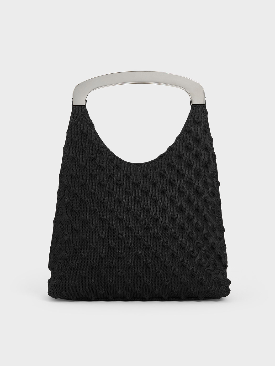 Noir Spike Textured Metallic-Handle Bag - CHARLES & KEITH PL