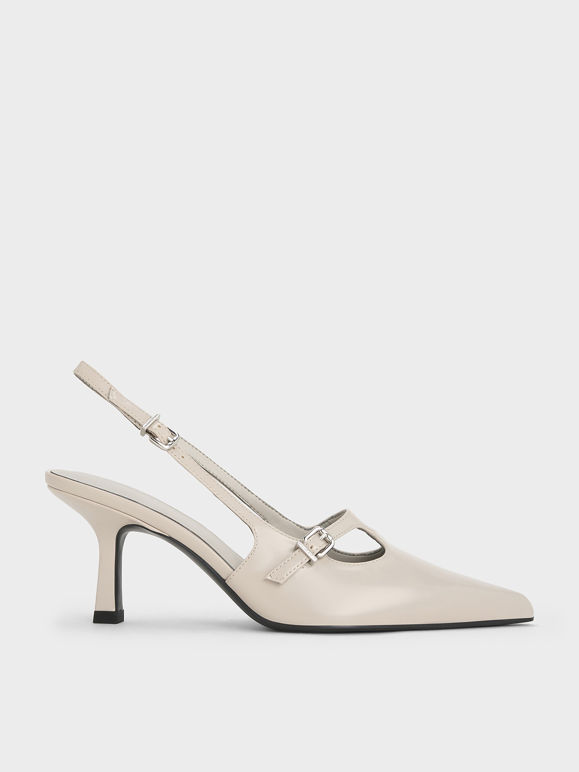 Light Grey T-Bar Pointed-Toe Slingback Pumps - CHARLES & KEITH NL