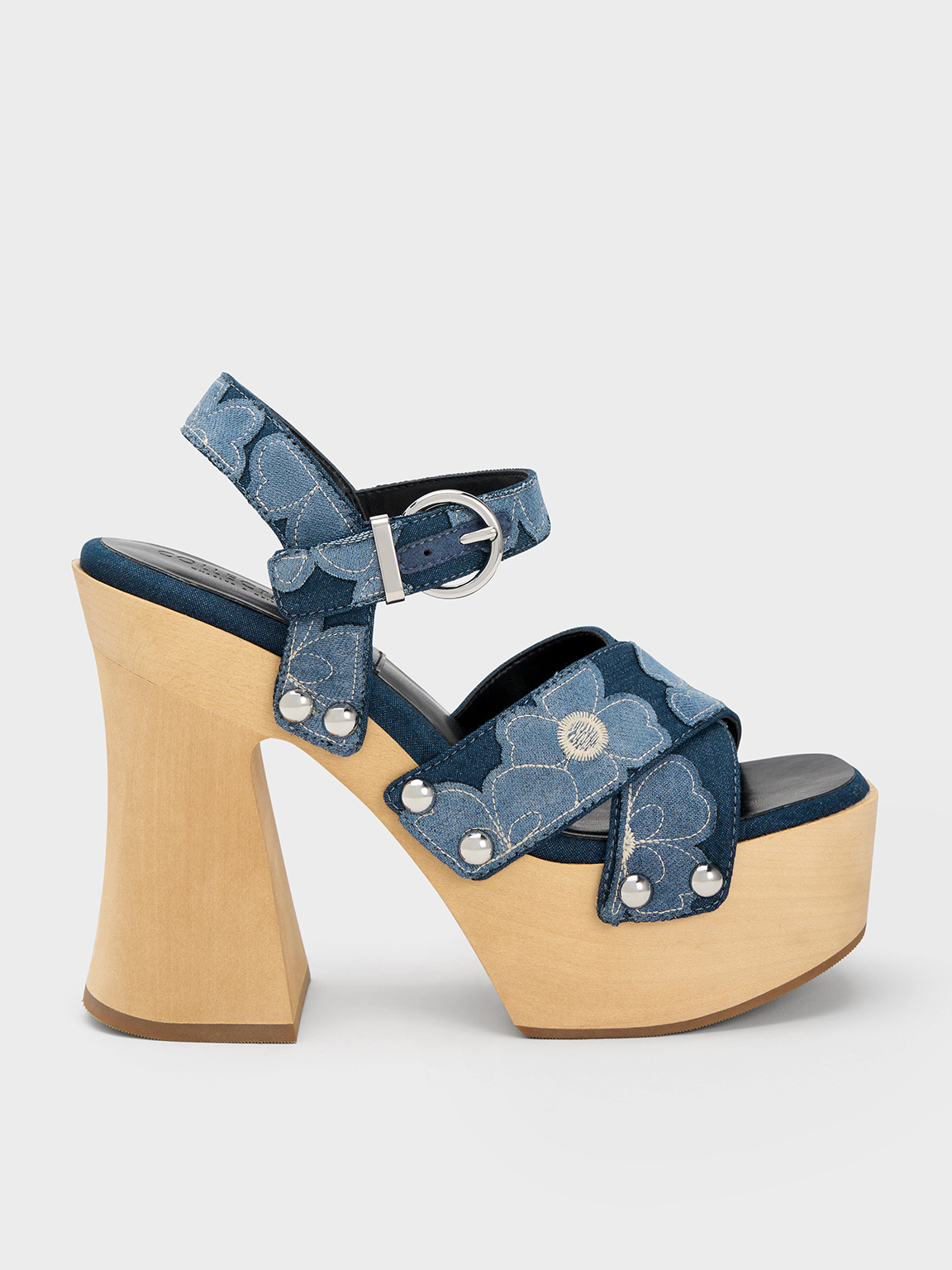 Blue Tabitha Floral Denim Crossover Sandals - CHARLES & KEITH FR