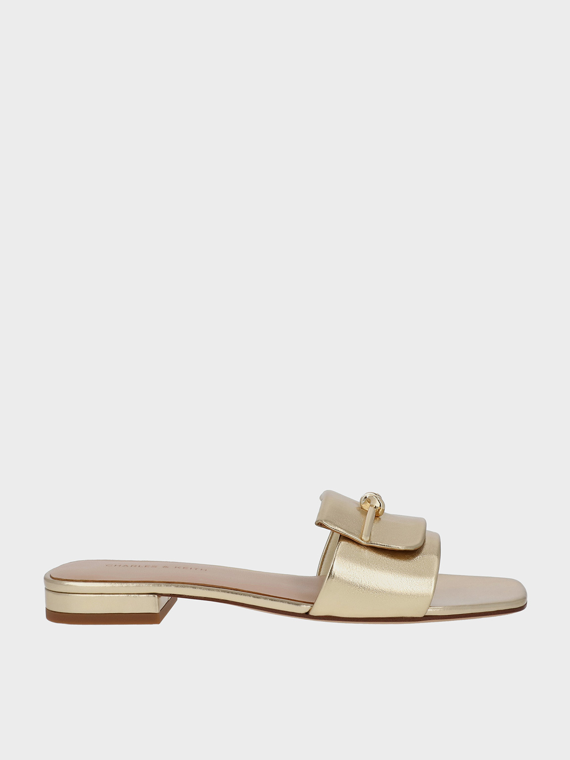 Light Gold Metallic Knotted Accent Slide Sandals - CHARLES & KEITH NL