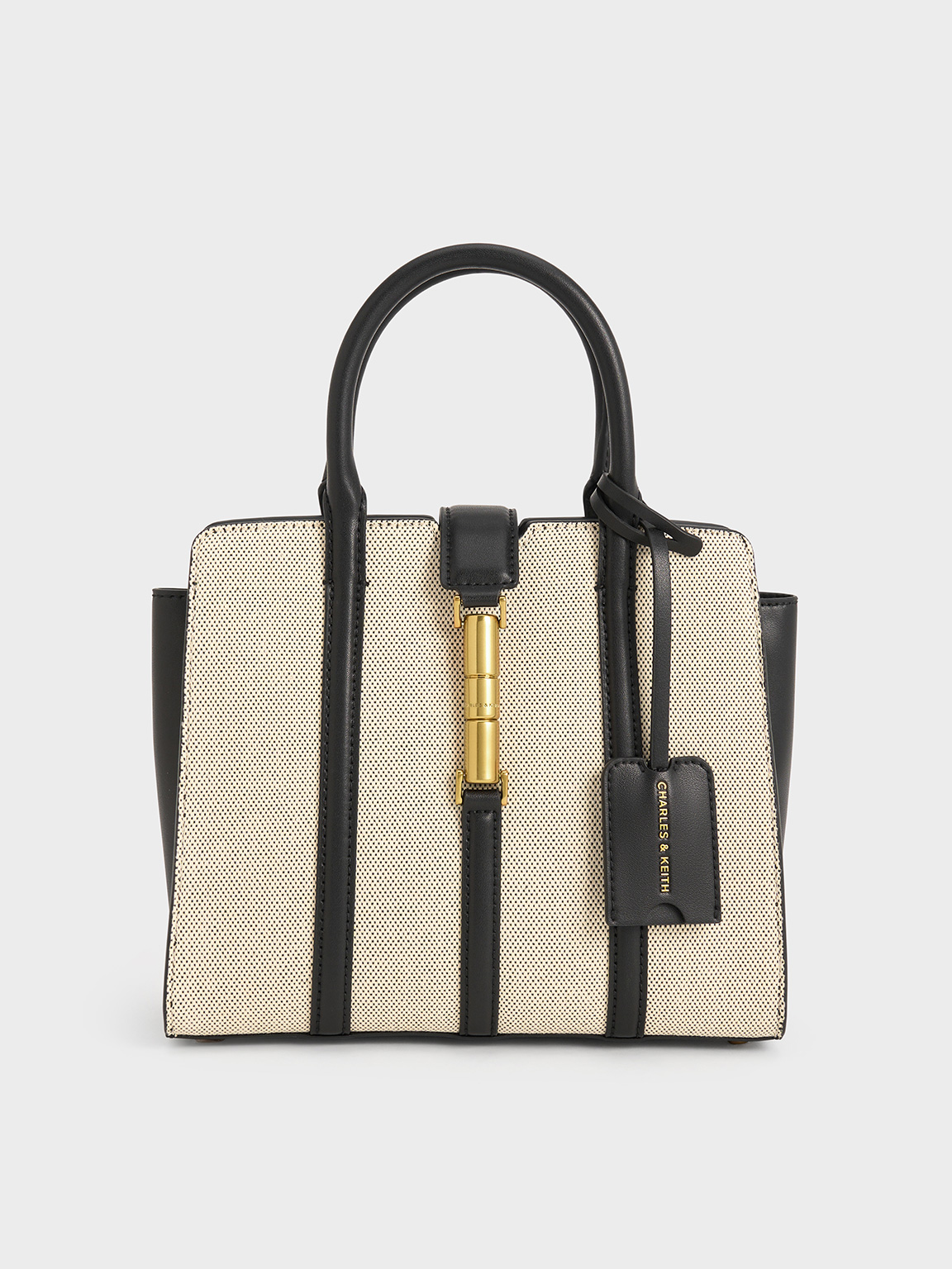 Black Cesia Canvas Metallic Accent Tote Bag - CHARLES & KEITH PL