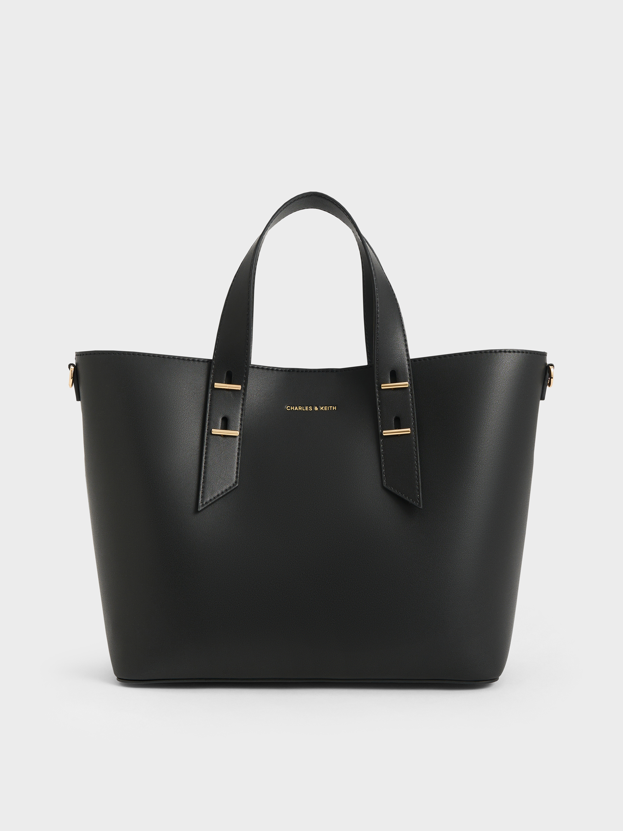 Bolso de doble asa con acento metálico - Negro - CHARLES & KEITH EU