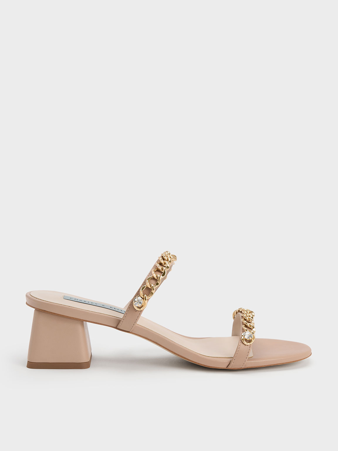 Nude Chain-Link Block Heel Sandals - CHARLES & KEITH NL