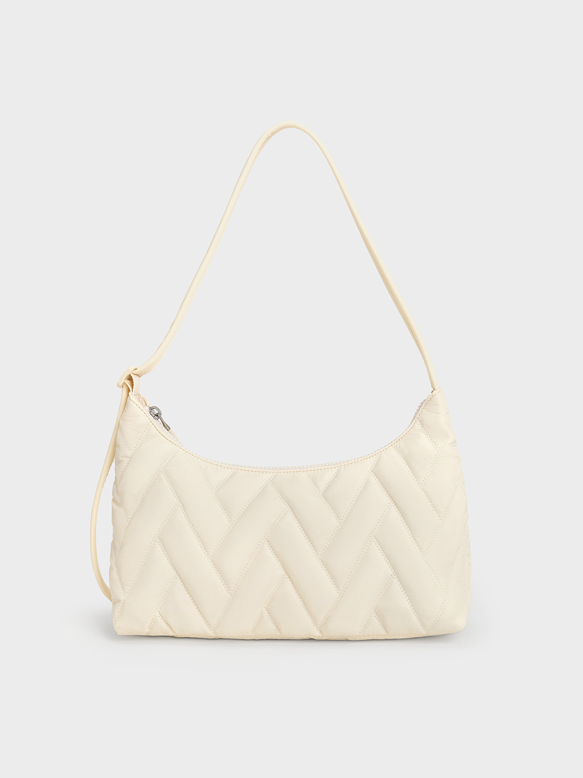 Cream Nylon Chevron Shoulder Bag - CHARLES & KEITH FR