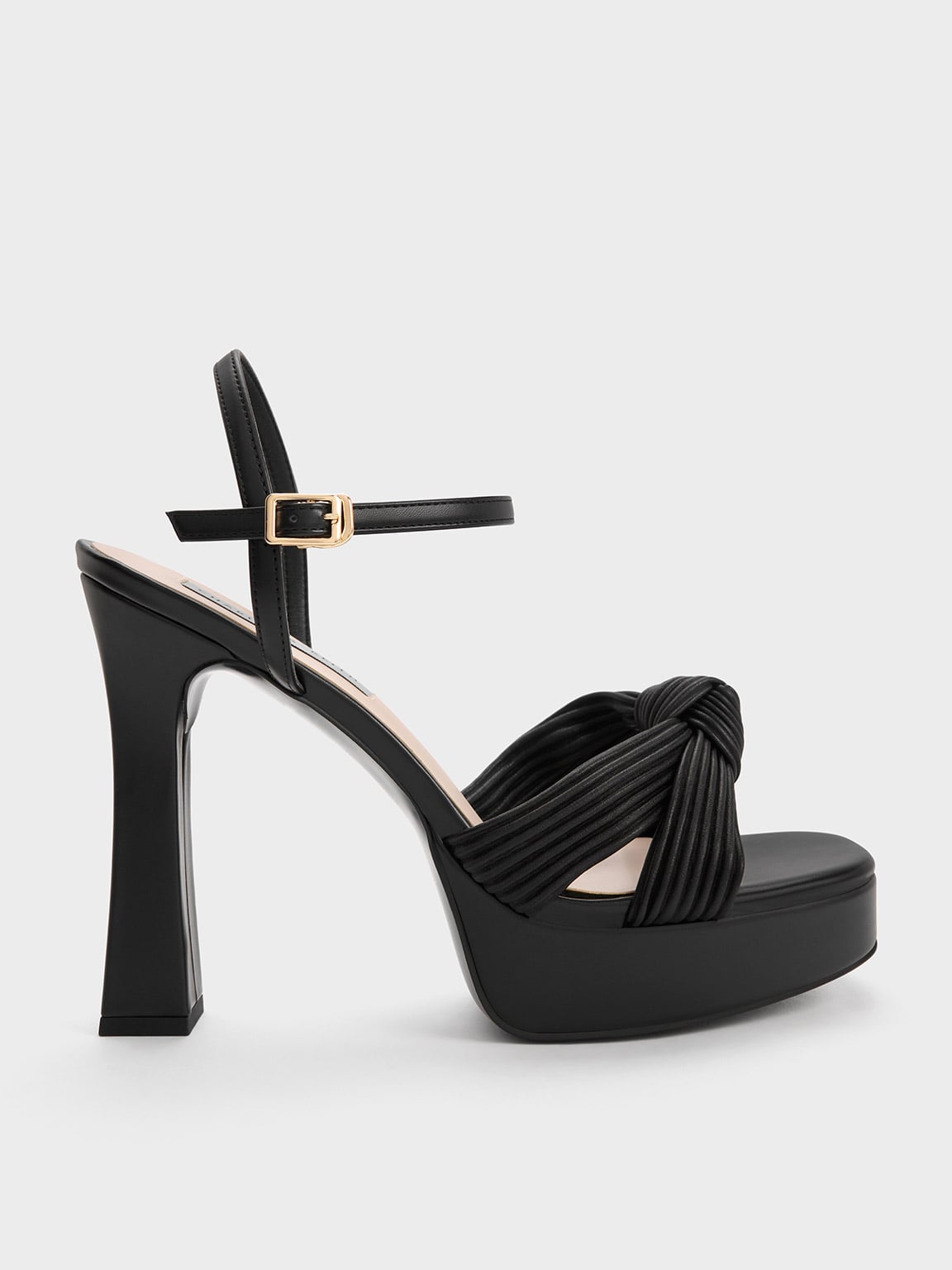 Black Pleated Knotted Platform Sandals - CHARLES & KEITH CH