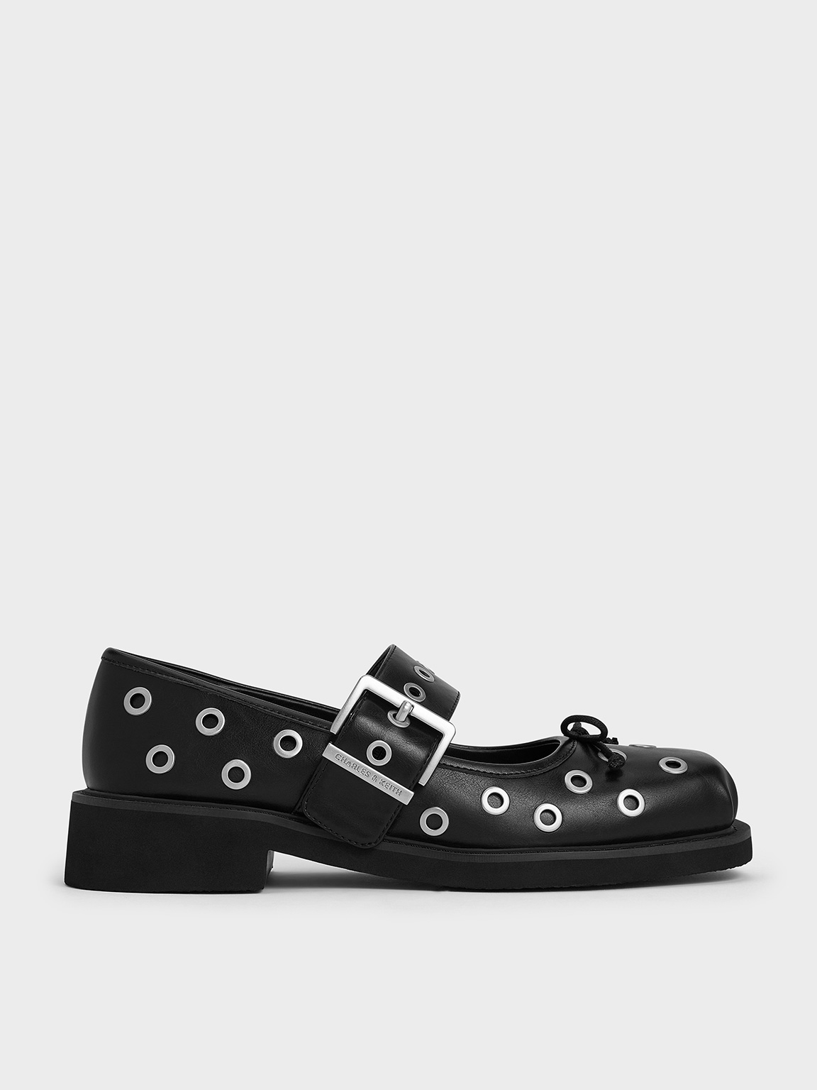 Black Grommet Buckled Mary Janes - CHARLES & KEITH DE